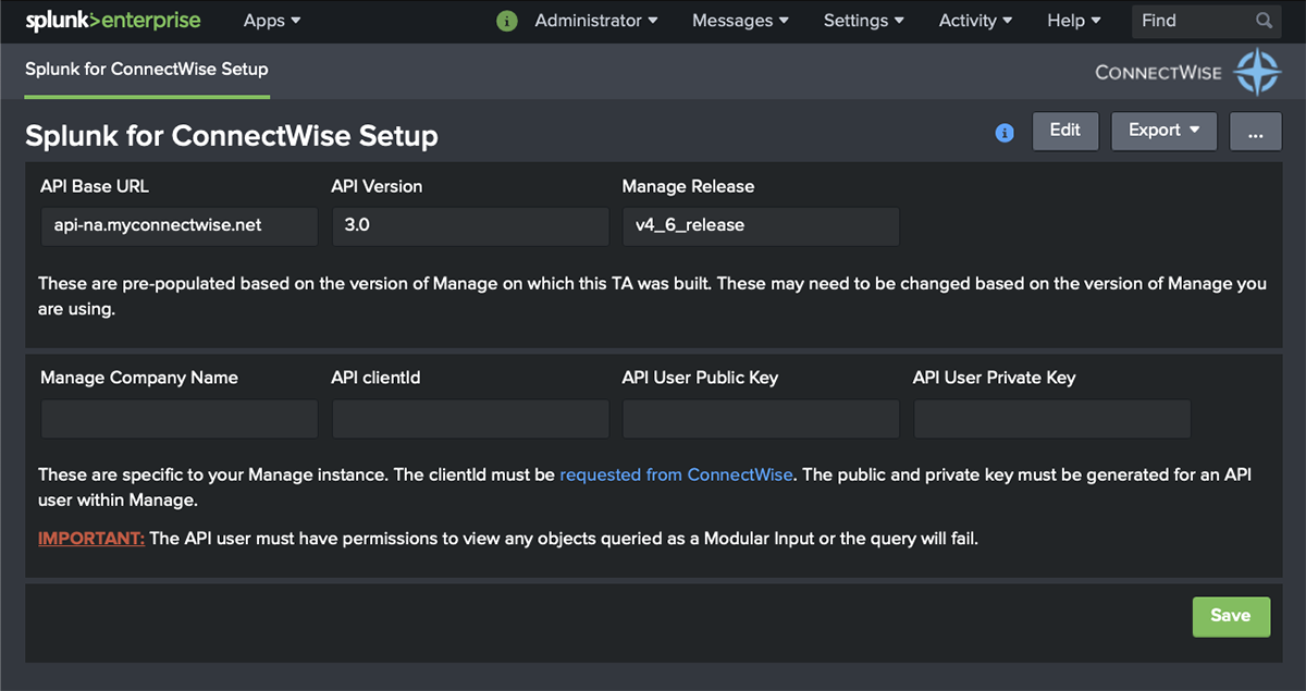 Add-on for ConnectWise Manage | Splunkbase